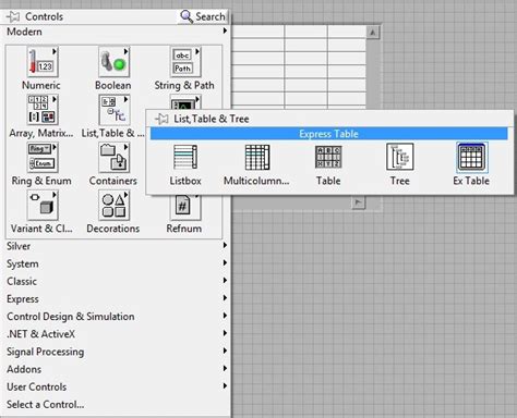 how do i get the build table express vi of labview ni community