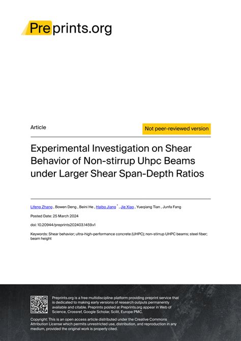 Pdf Experimental Investigation On Shear Behavior Of Non Stirrup Uhpc