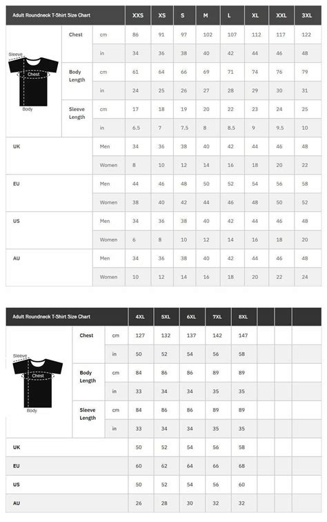 Size Guide Wet Tee Shirt