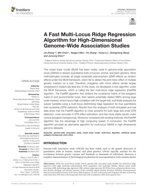 pdf a fast multi locus ridge regression algorithm for high