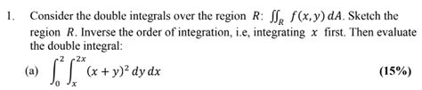 Solved Consider The Double Integrals Over The Region