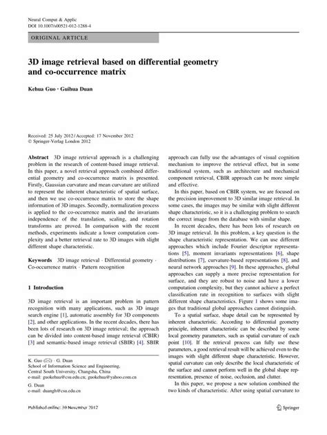Pdf 3d Image Retrieval Based On Differential Geometry And Co