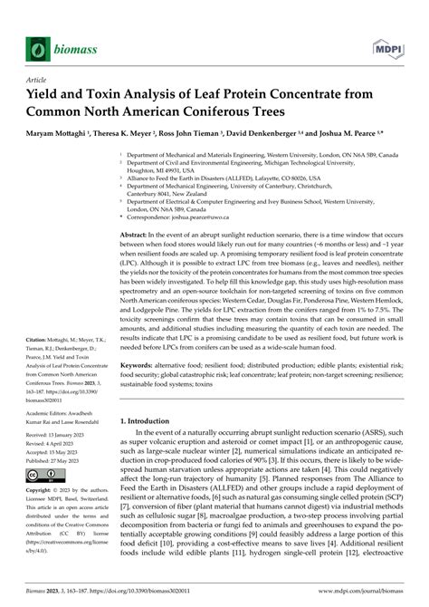 Pdf Yield And Toxin Analysis Of Leaf Protein Concentrate From Common