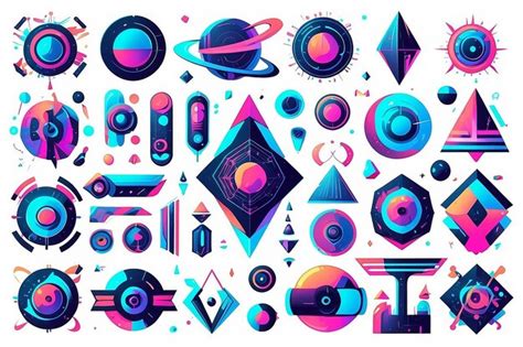 Premium Photo Retro Futuristic Elements For Design Big Collection Of Abstract Graphic Geometric