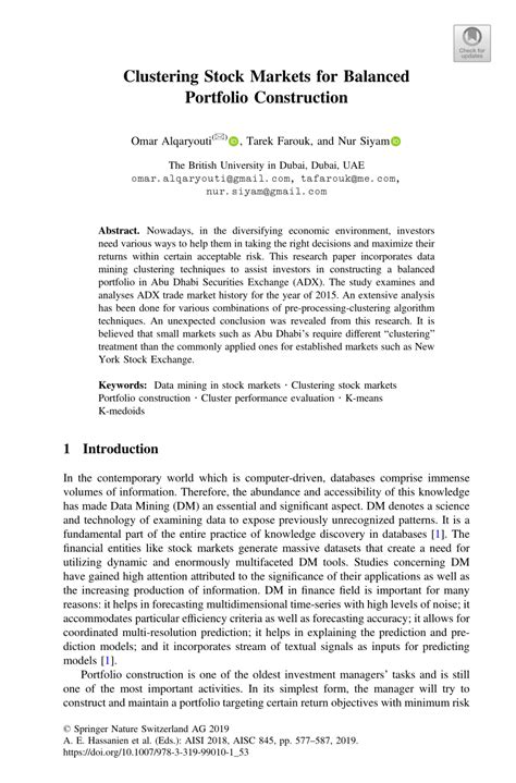 Pdf Clustering Stock Markets For Balanced Portfolio Construction