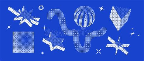 Bitmap Pixelated Shape Set Dither Halftone Geometric Object Collection Stock Vector