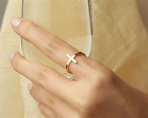 14k Gold Cross Ring Dainty Cross Jewelry Religious Ring Cross Ring