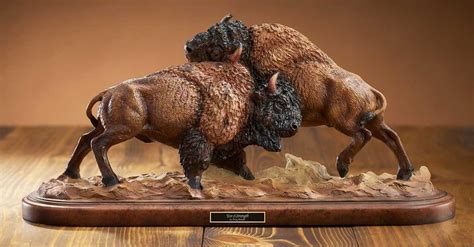 Buffalo Hunt Statue Handmade Bronze Sculpture By Frederic