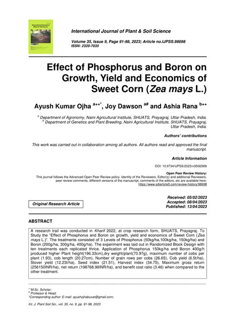 Pdf Effect Of Phosphorus And Boron On Growth Yield And Economics Of