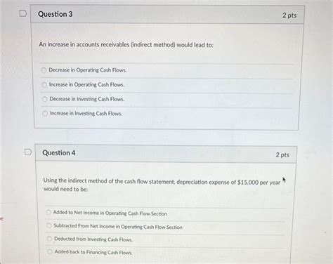 Solved Question 3 2 Pts An Increase In Accounts Receivables