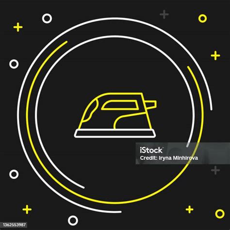 검은 색 배경에 격리 라인 전기 철 아이콘 스팀 아이언 다채로운 개요 개념 벡터 가사 집안일에 대한 스톡 벡터 아트 및 기타