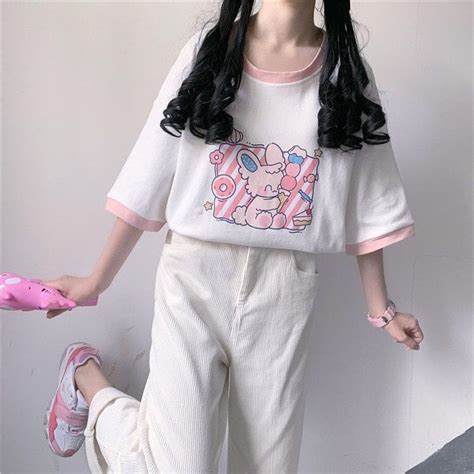Kawaii Pink Cartoon Graphic T Shirt Kawaii Fashion Shop Cute Asian