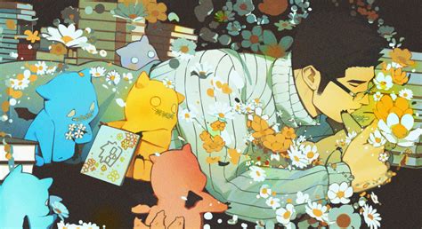 Safebooru 1boy 6others Absurdres Black Framed Eyewear Blue Skin Book