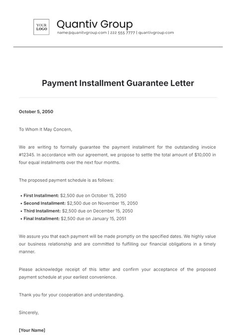 Free Payment Guarantee Letter Format Template To Edit Online