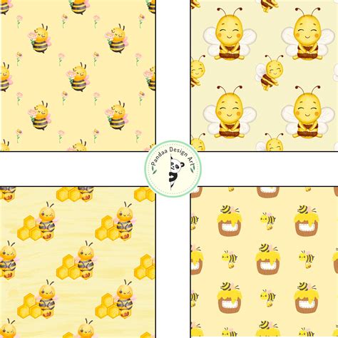 Cute Bee Digital Paper Yellow Bee Scrapbook Paper Bee Digital Paper
