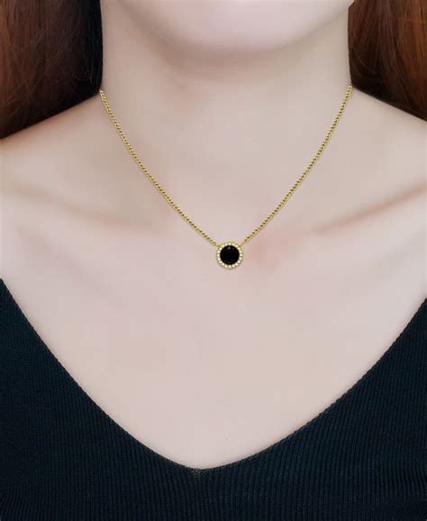 Giani Bernini Onyx And Cubic Zirconia Halo Pendant Necklace In 18k Gold