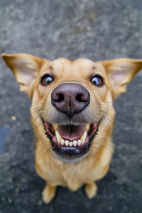 A Dog With A Big Smile On Its Face And Its Tongue Out Stock
