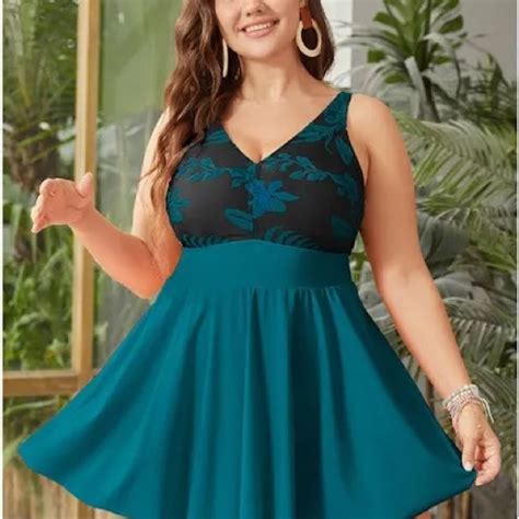 Bloomchic Swim Bloomchic Teal Floral Patchwork Ruffle Hem Sculpt