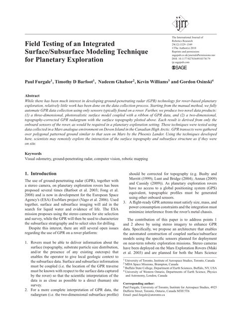 Pdf Field Testing Of An Integrated Surfacesubsurface Modeling Technique For Planetary Exploration