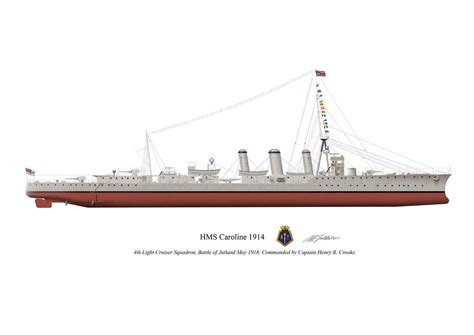 Hms Caroline 1914 Light Cruiser Profile Artwork A4a5 Glossy Print