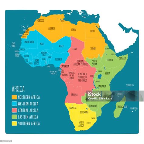 Vector Political Map Of Africa 5 Regions Of Africa Stock Illustration