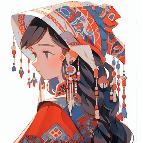 Premium Photo Anime Girl With Long Braid Hair Wearing A Red And Blue
