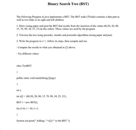 solved binary search tree bst the following program in