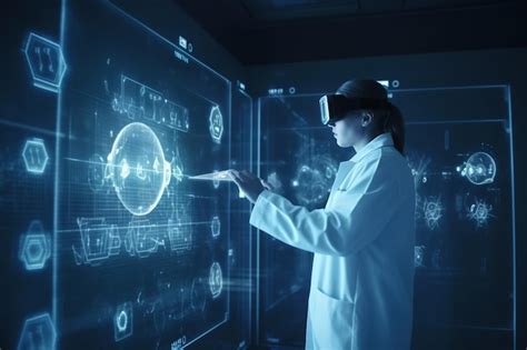 미래의 의학 의료 기술 및 네트워킹 개념 Dna 홀로그램의 디지털 건강 및 네트워킹 미래 의사 엔지니어링 및 Medtech Generative Ai 프리미엄 사진