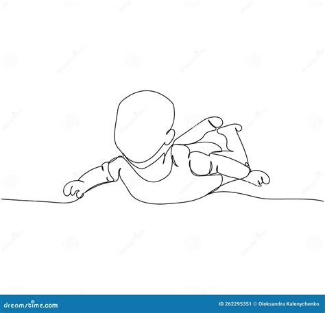 Newborn Crawling On Belly One Line Art Continuous Line Drawing Of