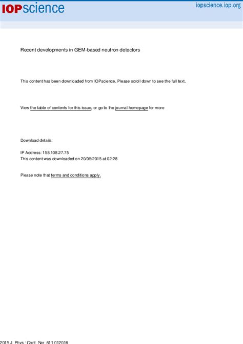 Pdf Recent Developments On Gem Based Neutron Detector