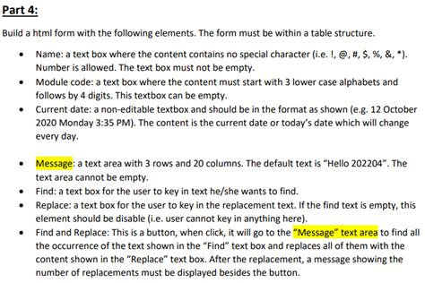 Solved Part Build A Html Form With The Following Chegg Com