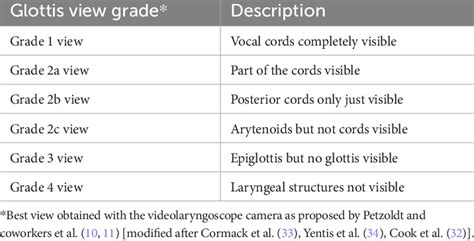 Grading Of The Glottis View Gathered By Videolaryngoscopy Download Scientific Diagram