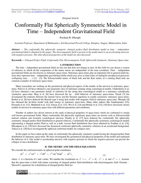 Pdf Conformally Flat Spherically Symmetric Model In Time Independent