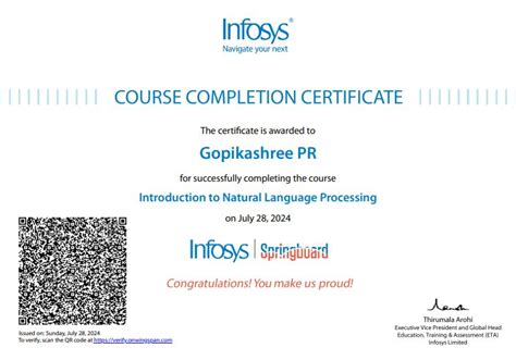 Gopikashree Pr On Linkedin Nlp Infosys Certification Springboard Professionalgrowth