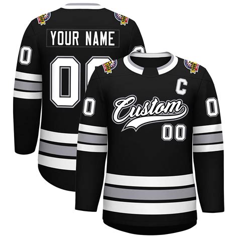 Custom Black White Black Gray Classic Style Hockey Jersey Kxkshop