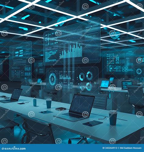 High Tech Control Room With Data Dashboards Global Analytics And Ai Integration Stock