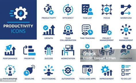 Productivity Efficiency And Project Management Icon Set Stock