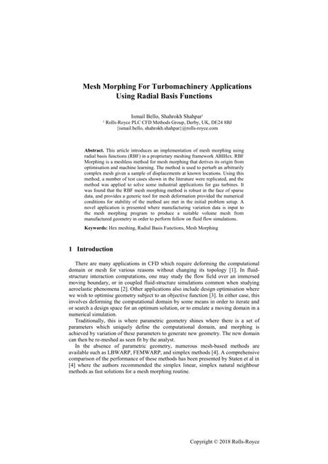 Pdf Mesh Morphing For Turbomachinery Applications Using Radial Basis