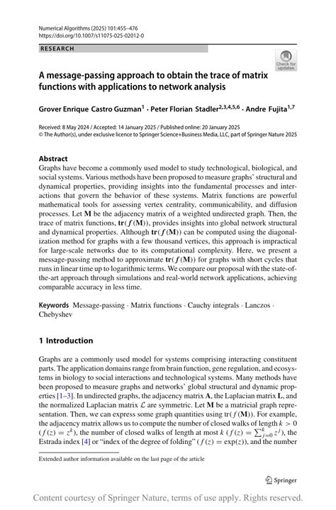 A Message Passing Approach To Obtain The Trace Of Matrix Functions With