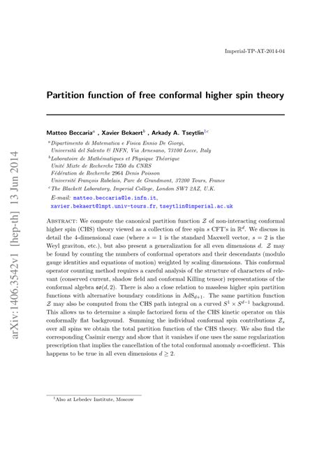 Pdf Partition Function Of Free Conformal Higher Spin Theory