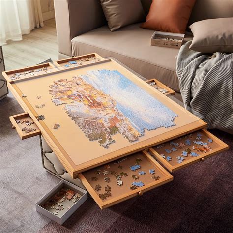 Wooden Puzzle Table With 6 Drawers For Storing Puzzles 40 × 28