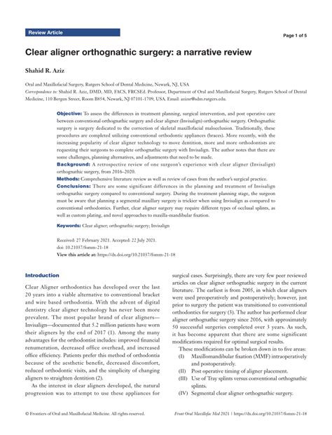 Pdf Clear Aligner Orthognathic Surgery A Narrative Review