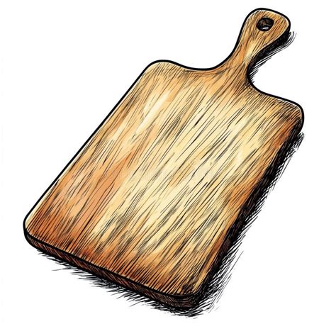 Wooden Cutting Board With A Handle Illustrated In Detailed Style Stock Illustration