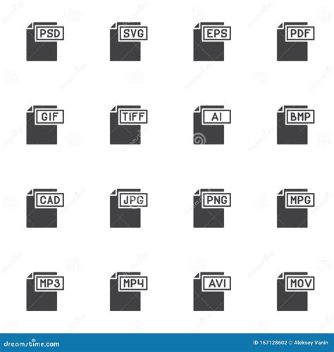 Document File Types Vector Icons Set Stock Vector Illustration Of Glyph Extension