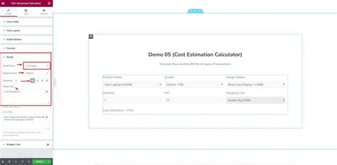 make cost estimation calculator using elementor and element pack