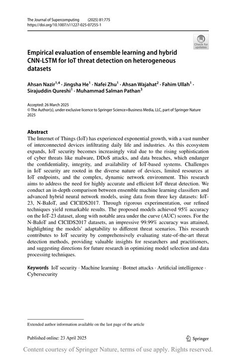 Empirical Evaluation Of Ensemble Learning And Hybrid Cnn Lstm For Iot Threat Detection On