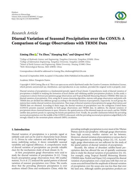 Pdf Diurnal Variation Of Seasonal Precipitation Over The Conus A