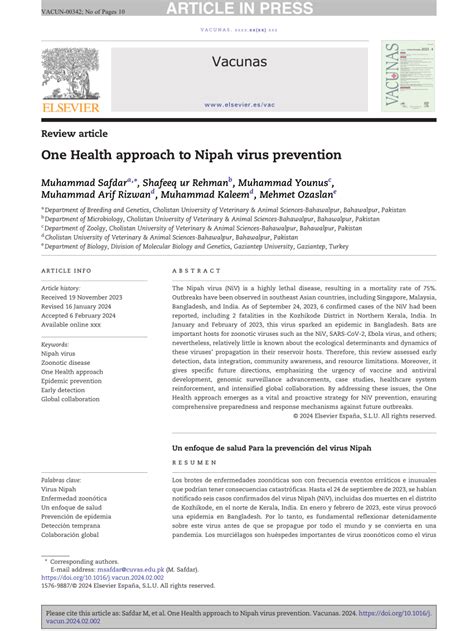 Pdf One Health Approach To Nipah Virus Prevention