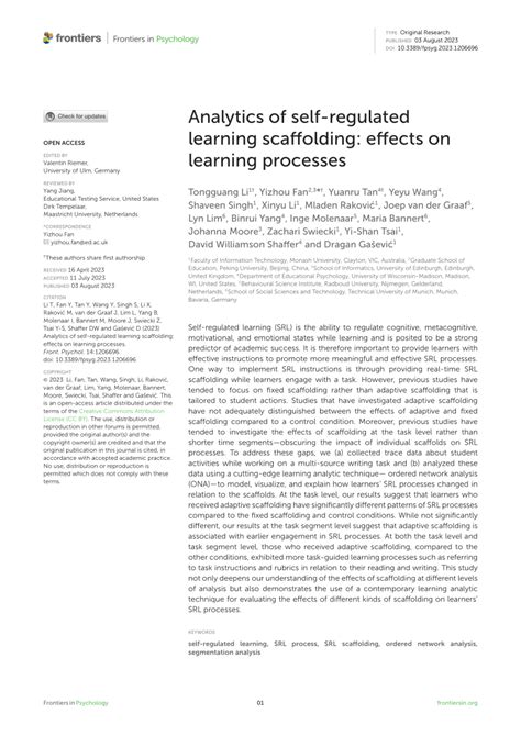 Pdf Analytics Of Self Regulated Learning Scaffolding Effects On