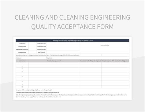 Cleaning And Cleaning Engineering Quality Acceptance Form Excel